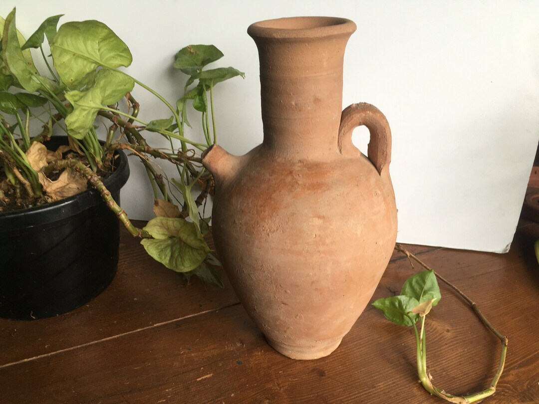 Vintage Terra Cotta Water Jug Pitcher With Spout, Middle Eastern ...