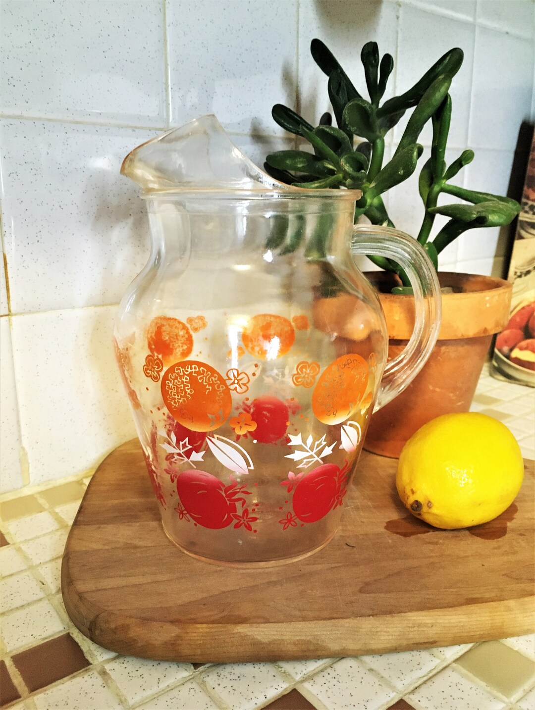 Vintage Juice Pitcher, Orange / Tomato Juice Pitcher, Glass Juice ...