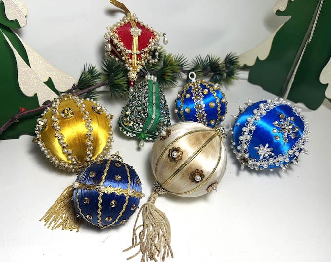 Vintage Beaded Sequin Push Pin Christmas Ornaments, Set of 7 - Etsy