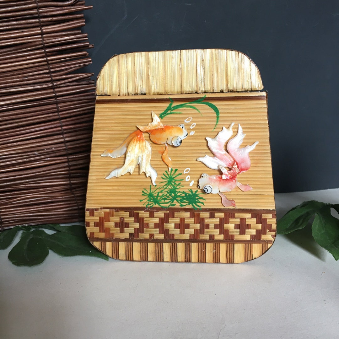 Vintage Bamboo Trinket Box Carved Shell Koi Fish 1970’s Rare - Etsy