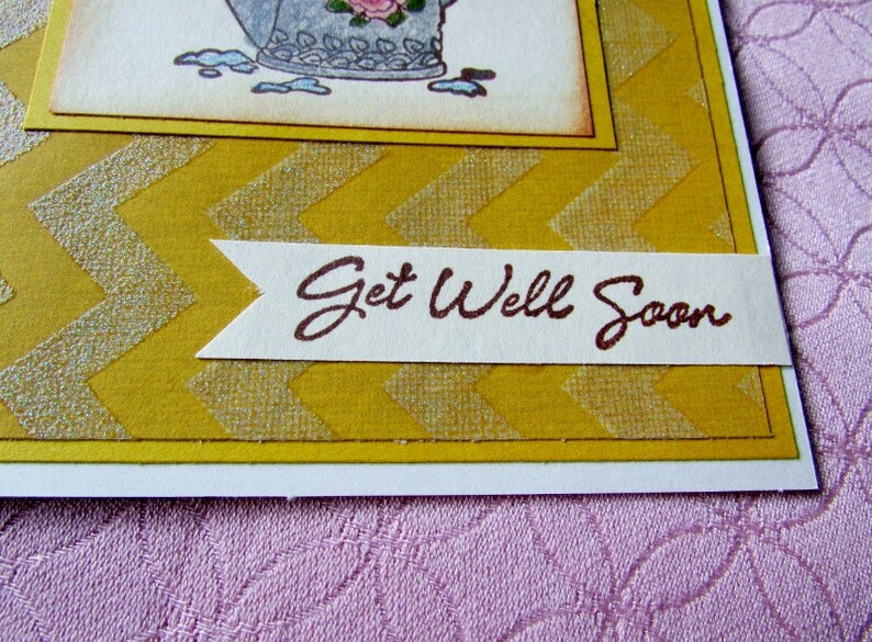 Get Well Card, Handmade, Stamped, Floral Get Well Soon Card, Glitter ...