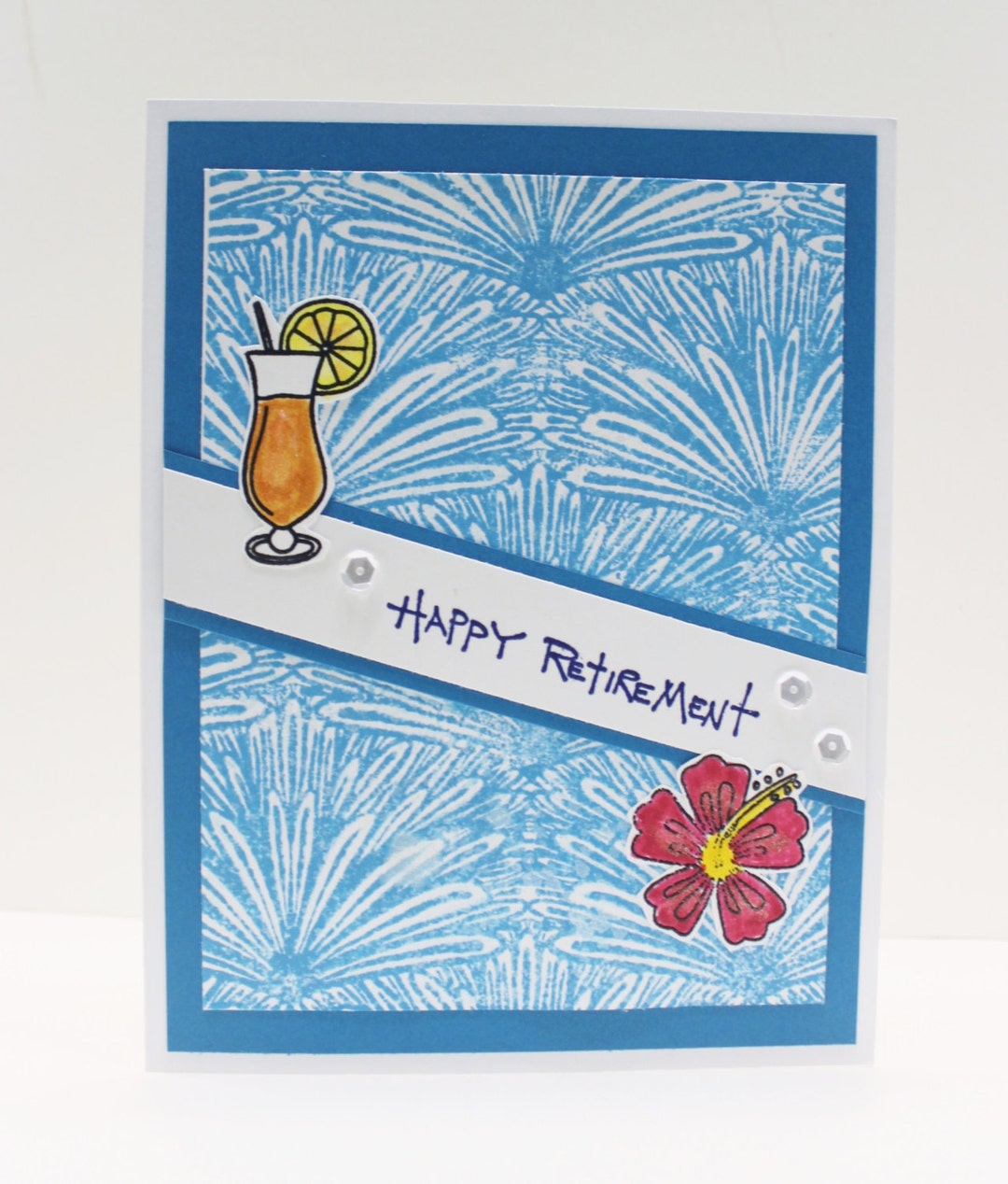 Handmade, Stamped, Retirement Card, Tropical Themed Card, Embossed Card ...