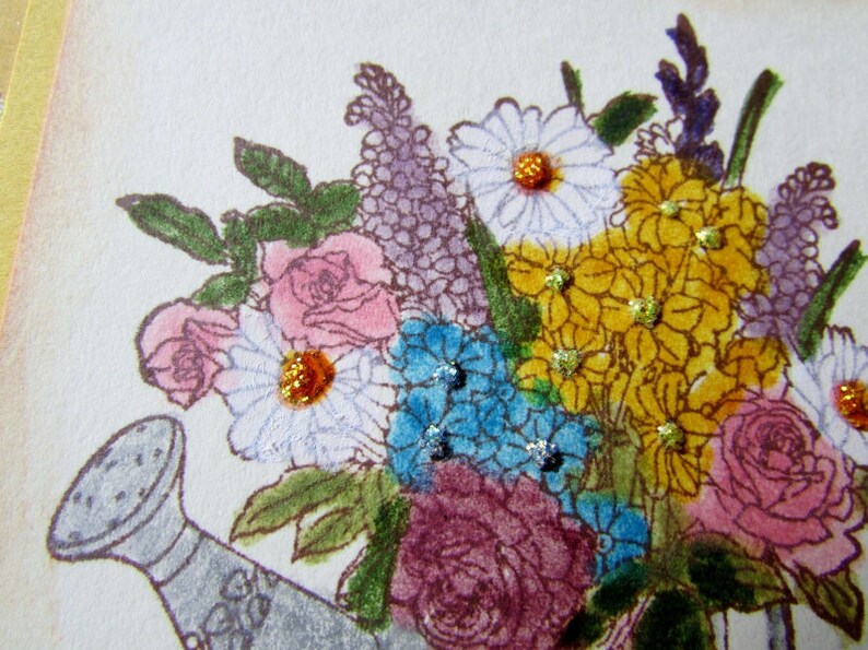 Get Well Card, Handmade, Stamped, Floral Get Well Soon Card, Glitter ...