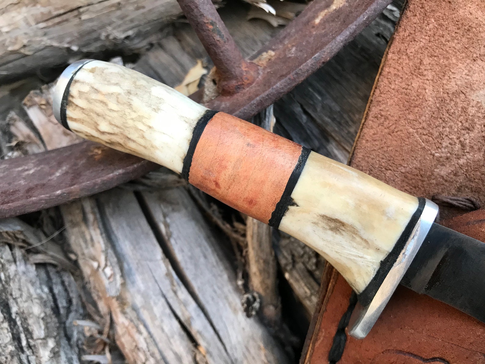 Blacksmith Forged Bushcraft/skinning Belt Knife Stag Handle W/ - Etsy