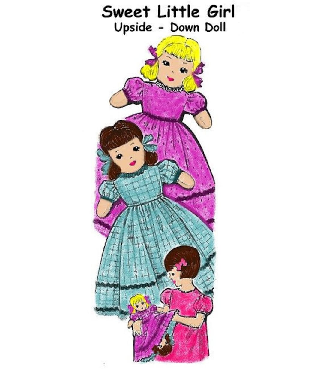 E511 PDF of Sweet Girl Topsy Turvy Doll Pattern - Etsy