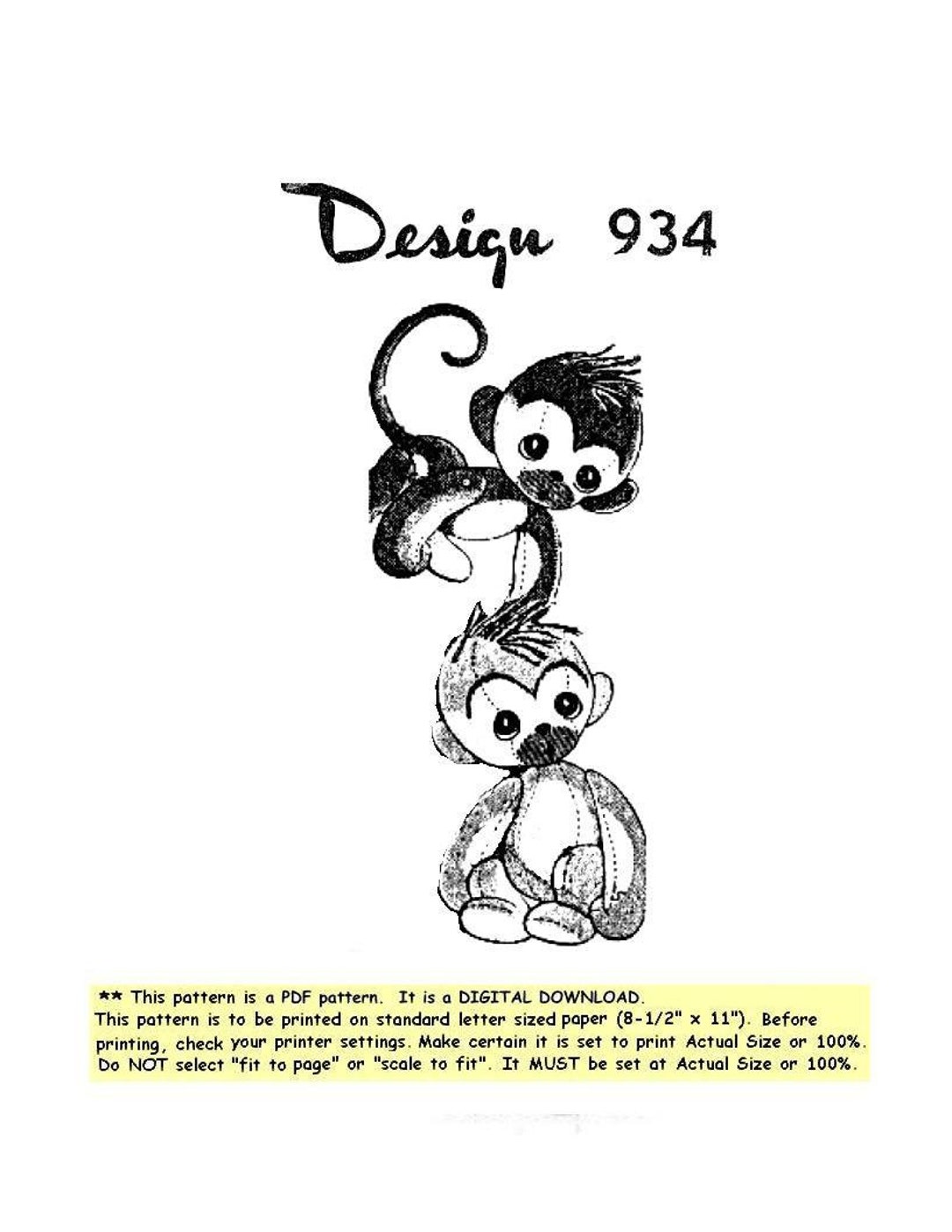 E188 PDF of Vintage Laura Wheeler Monkey Pattern - Etsy