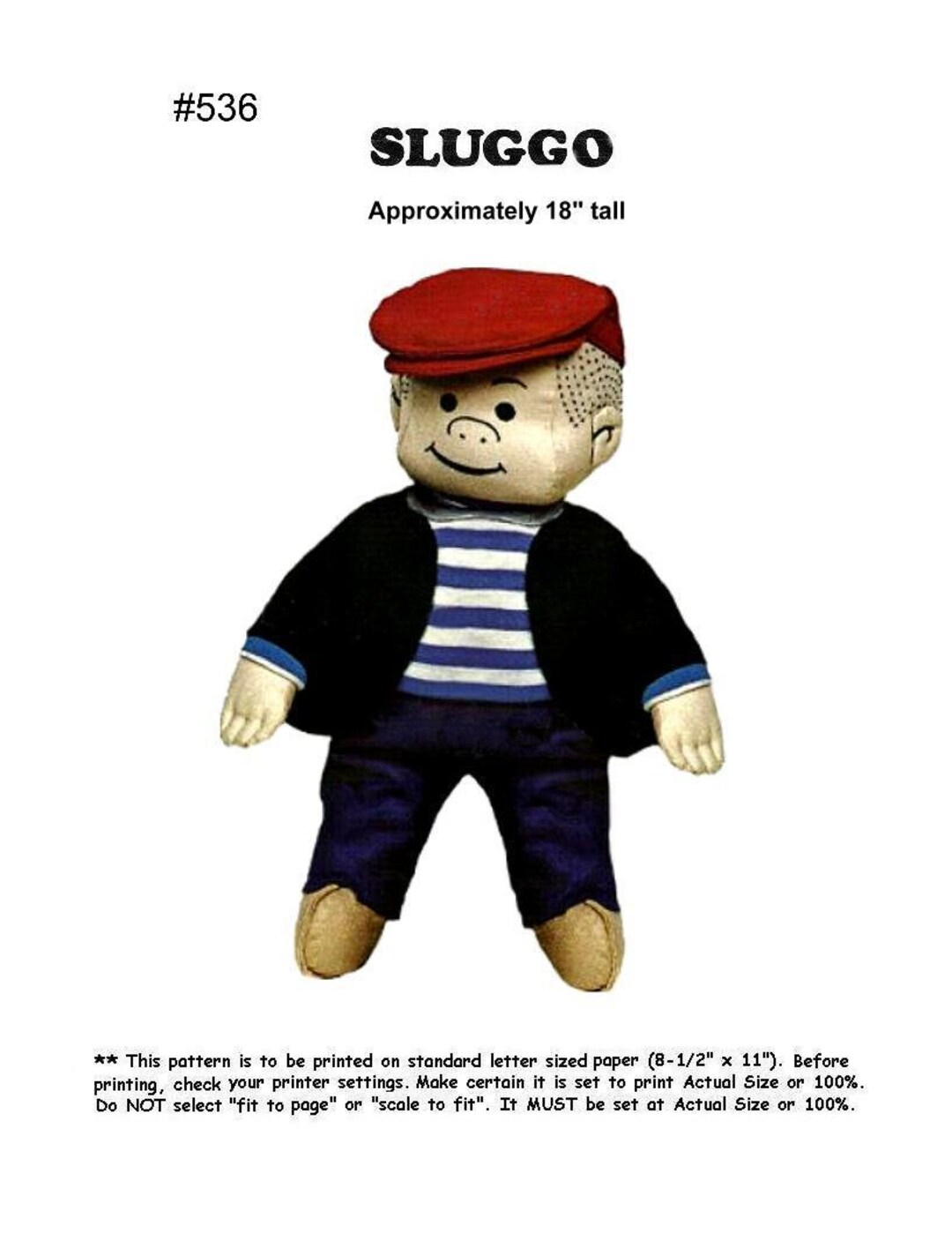 E536 PDF of Sluggo 18" Cloth Doll Vintage Pattern - Etsy