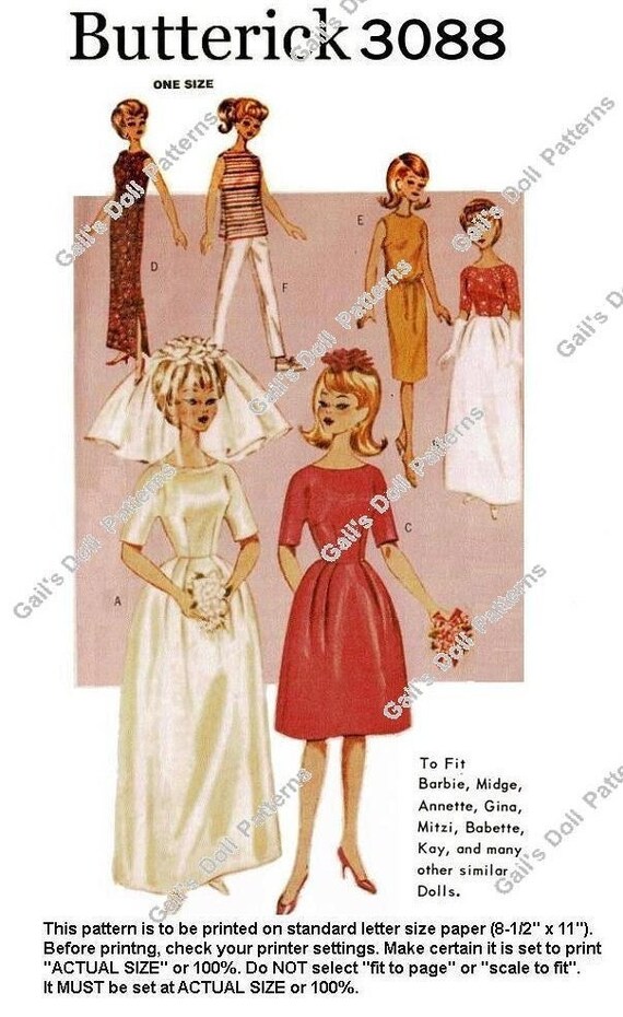 E839 Butterick 3088 Pattern to Fit Barbie Midge Annette - Etsy