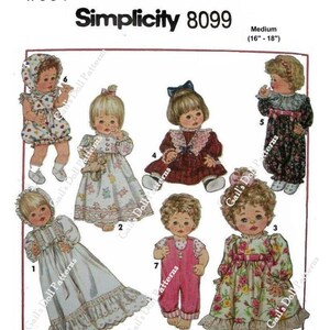 E831 Copy of Vintage Simplicity 8099 Pattern for Dolls Sized 16 to 18 ...