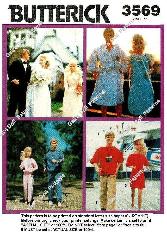 E838 Butterick 3569 Pattern to Fit Barbie Ken and Other - Etsy