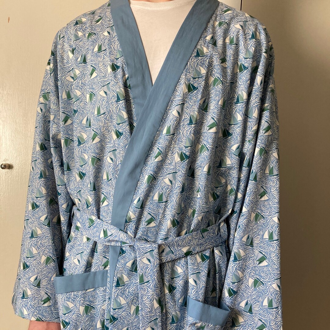 Liberty Print Men's Cotton Robe - Sail Away in Light Blue - Etsy