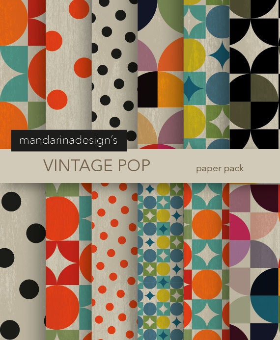 Vintage Pop Geometric Chic Bold Colors Textured PAPER for - Etsy