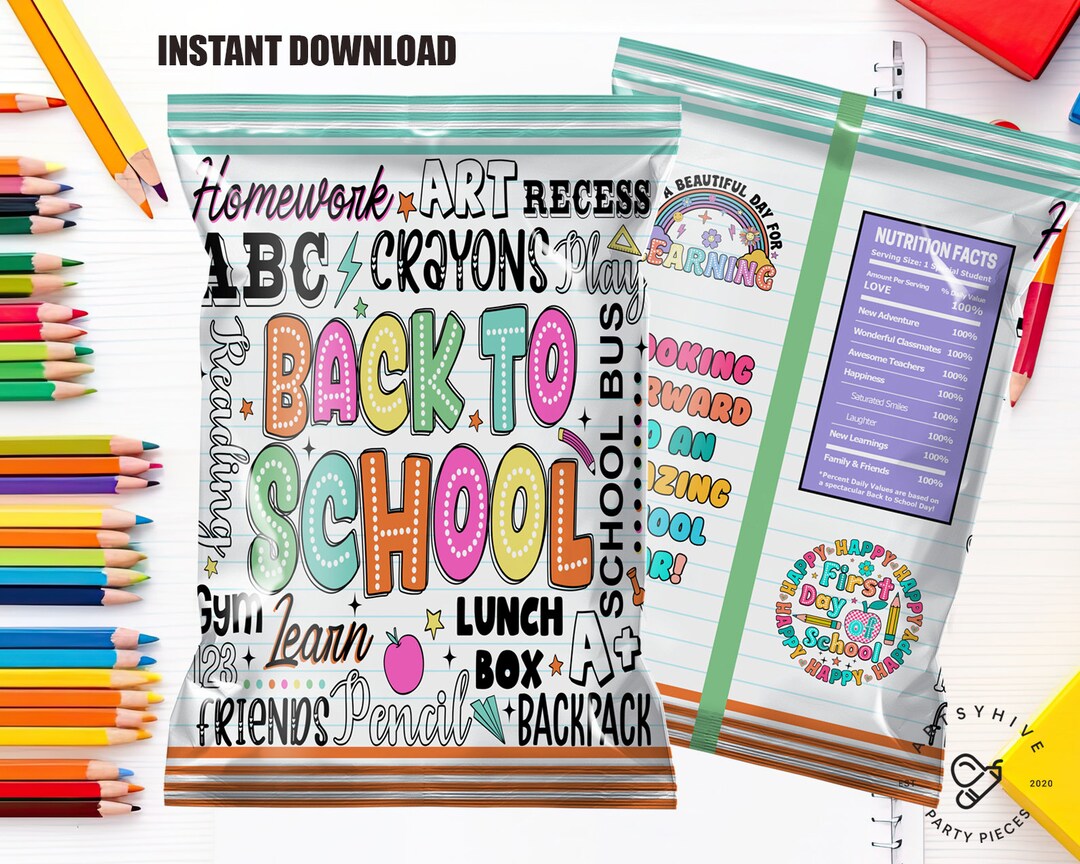 Back to School Chip Bag Label, Welcome Back to School Chip Bag, First ...