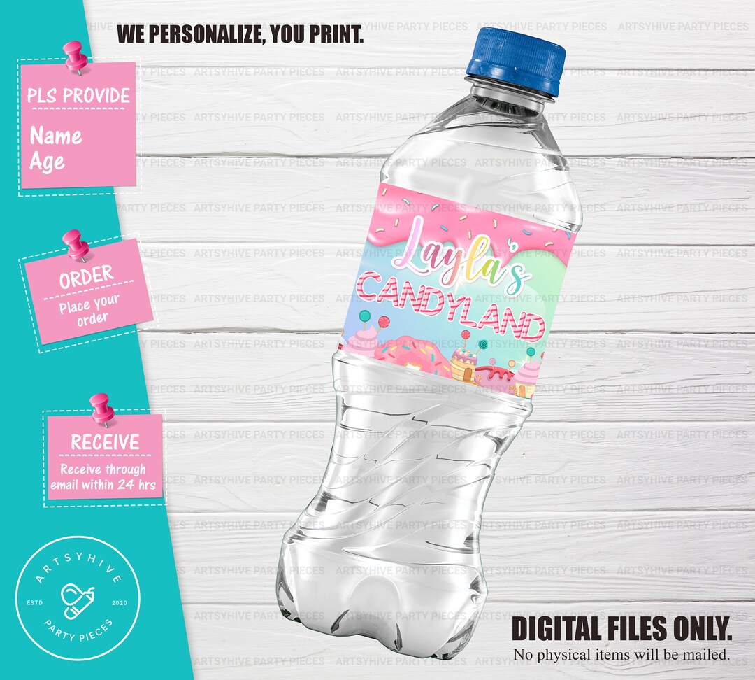 Candy Land Party Water Bottle Label, Candy Land Birthday Party, Candy ...