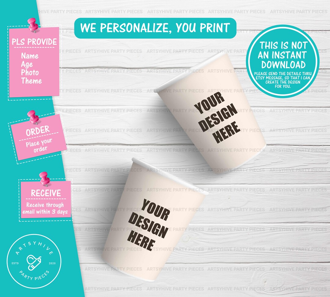 Custom Paper Cup Party Label, Paper Cup Party Favors, Customized Paper ...