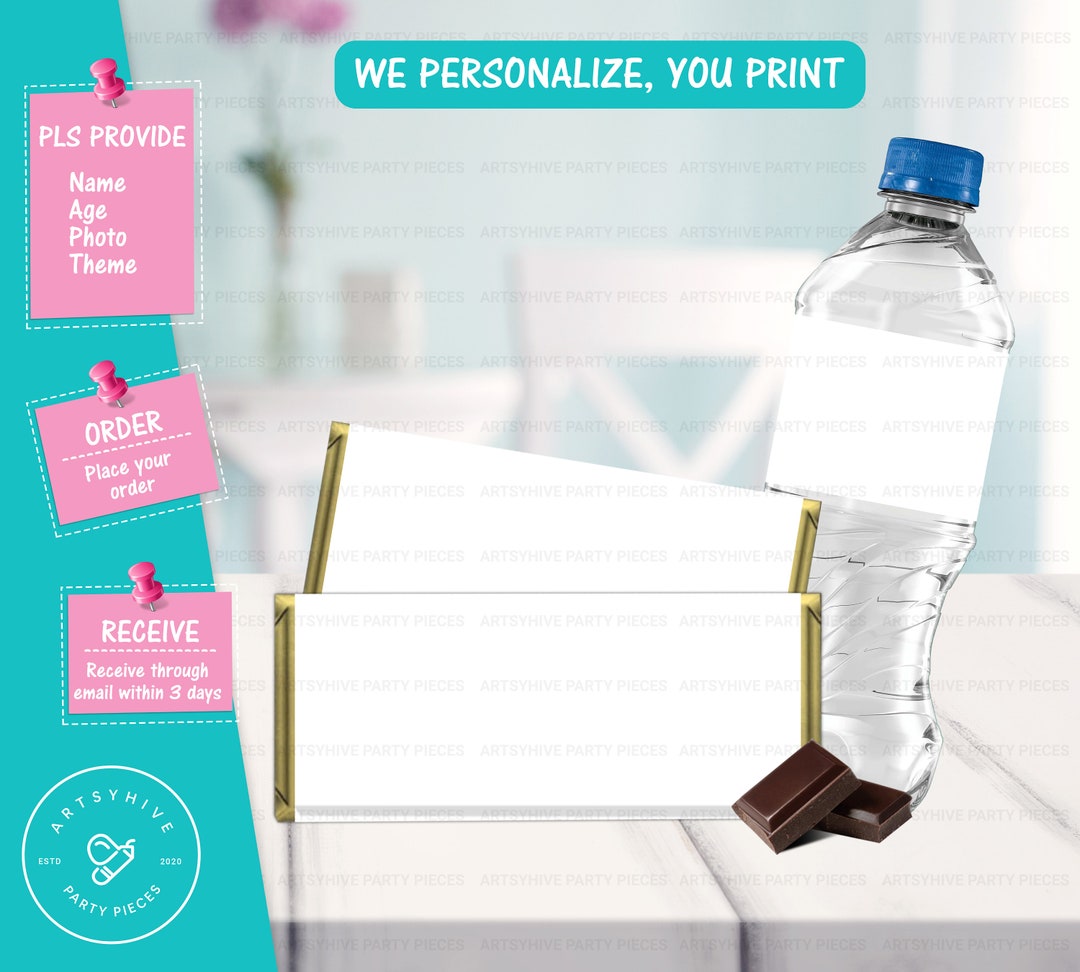 Custom Candy Bar and Water Bottle Label, Custom Chocolate Wrapper ...