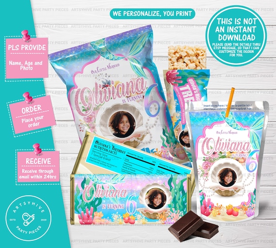 Custom Mermaid Theme Bundle 4 Digital Party Labels Mermaid - Etsy