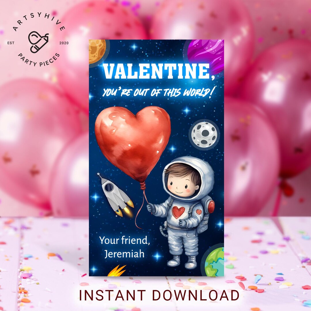 Valentines Day Gift Tags, Space Themed Valentines Tag, Valentines Tag ...