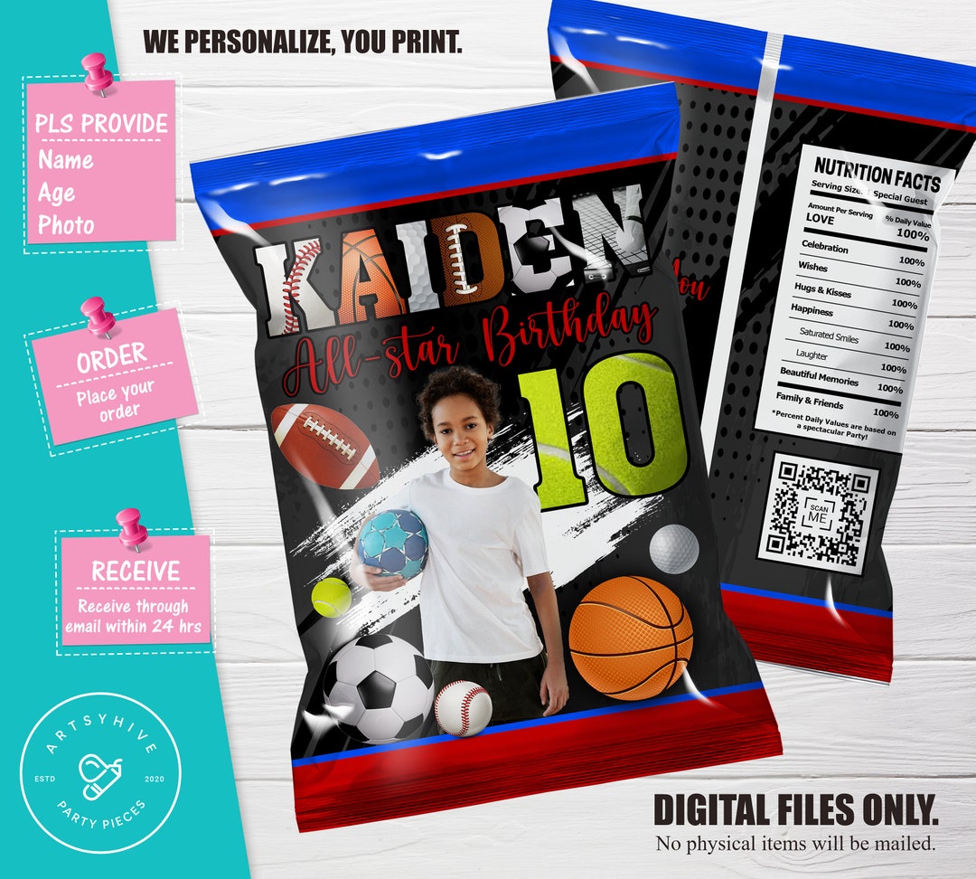 All Star Sports Chip Bag, Birthday Chip Bag, Basketball Chip Bag, MVP ...