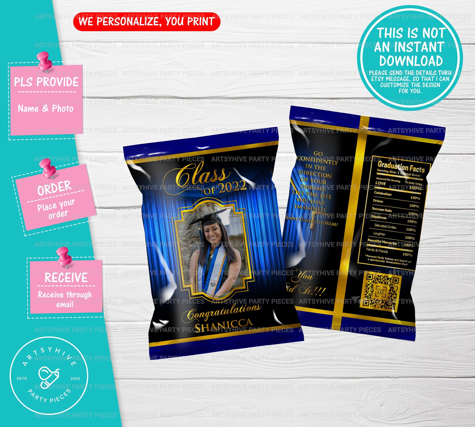 Personalized Graduation Chip Bags Digital Chip Bags Class of - Etsy