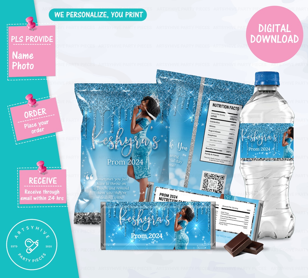 Prom Send off 2025 Chip Bag, Candy Bar Labels, Water Bottle Label ...