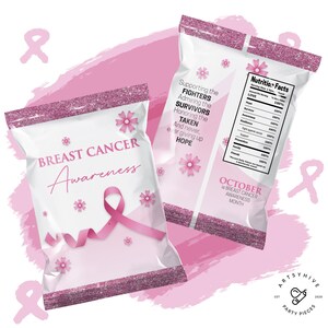 Breast Cancer Awareness Chip Bag Label, Pink Ribbon Chip Bag Label, Breast Cancer Awareness ...