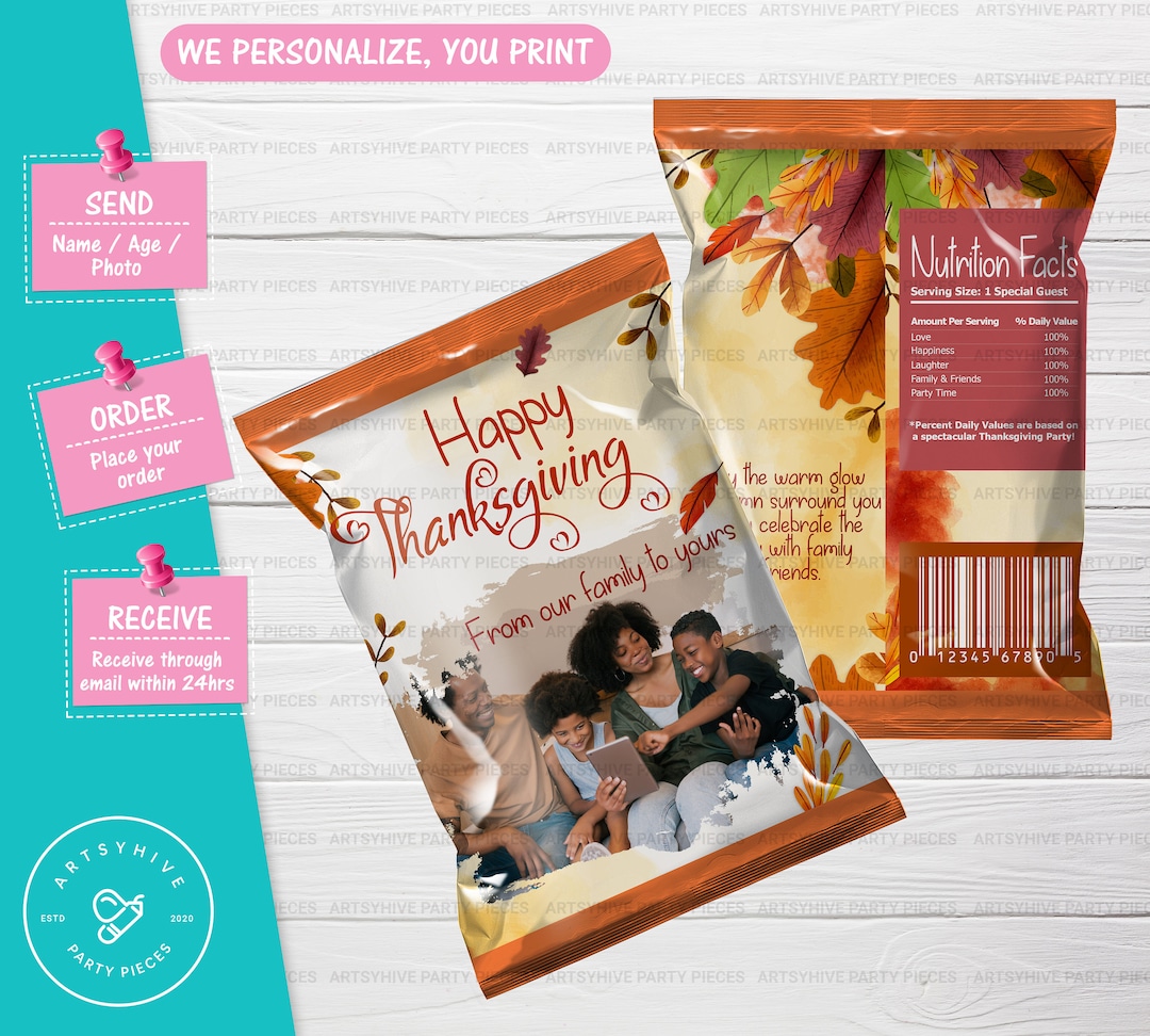 Personalized Thanksgiving Chip Bag, Party Favor (digital Download) - Etsy