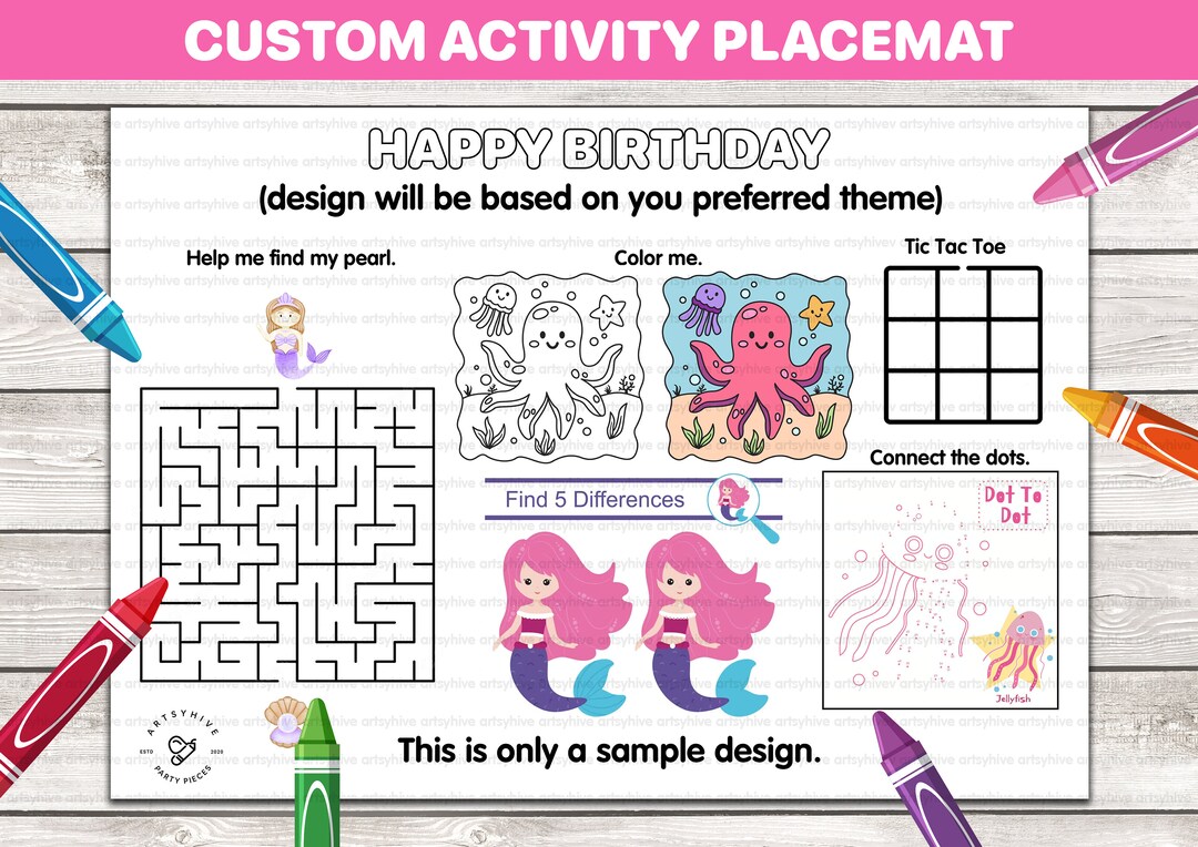 Custom Activity Placemat, Activity Sheet, Personalized Based on Your ...