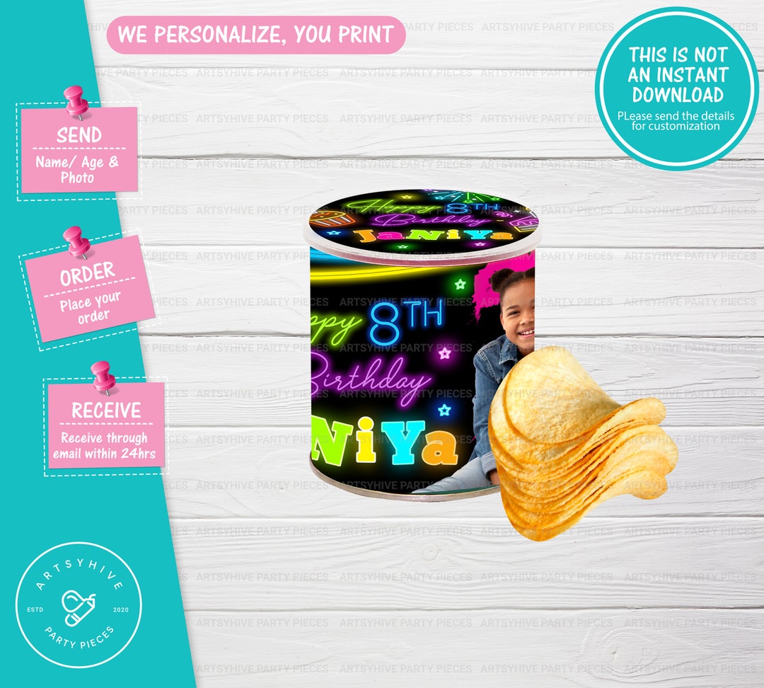 Glow Neon Party Crisp Can Labels, Glow in the Dark Birthday, Glow in ...