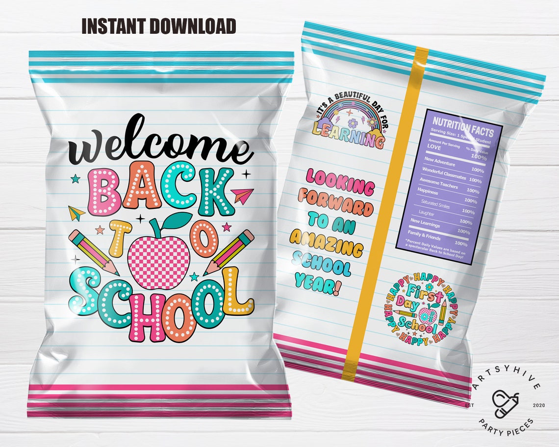 Back to School Chip Bag Label, Welcome Back to School Chip Bag, First ...