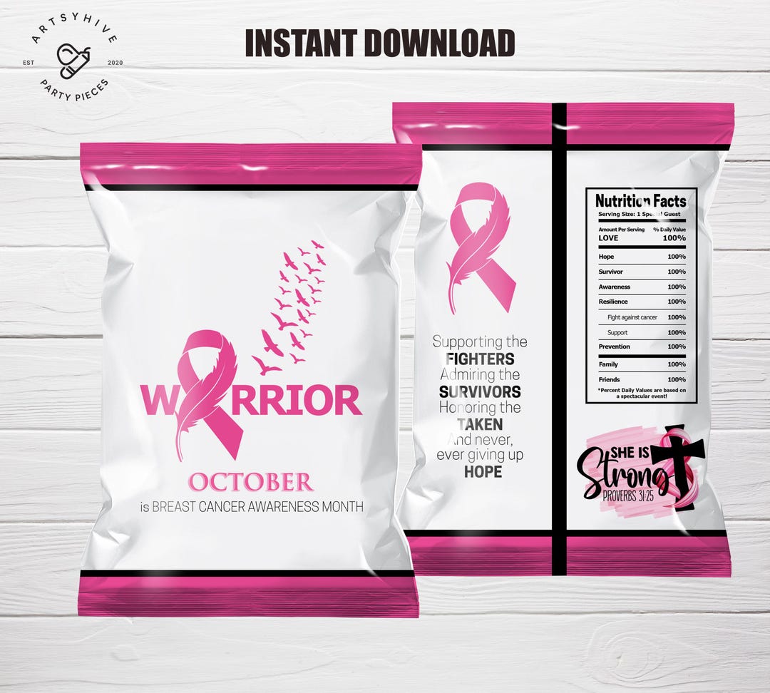 Breast Cancer Awareness Chip Bag Label, Pink Ribbon Chip Bag Label, Breast Cancer Awareness ...