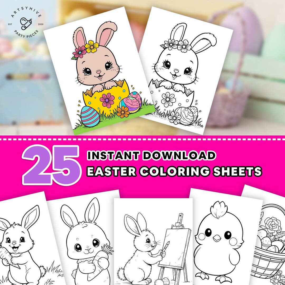 25 Easter Coloring Pages: Bunny, Chick, Egg Designs (instant Download ...