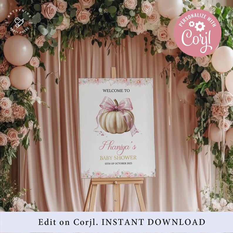Little Pumpkin Baby Shower Welcome Sign: Blush Pink Floral (digital ...