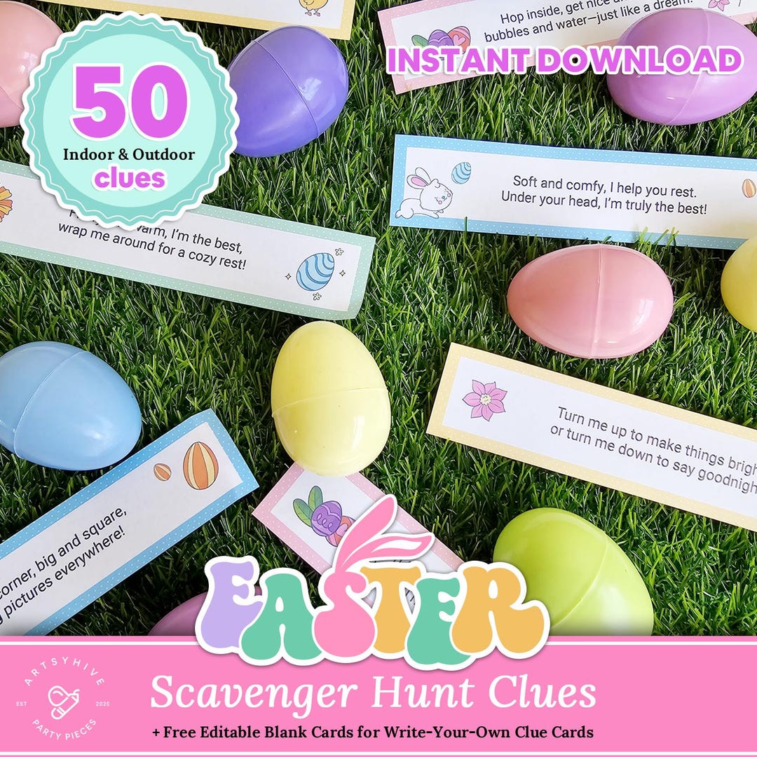 Easter Scavenger Hunt Clue Cards, Indoor Easter Scavenger Hunt Clues ...
