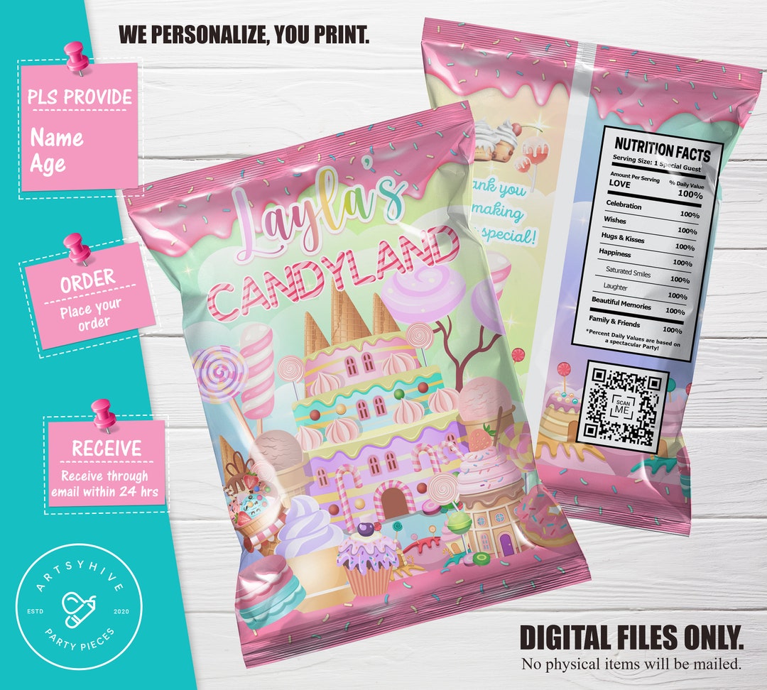 Candy Land Party Favor Chip Bag Template | Printable Candy-themed Treat ...