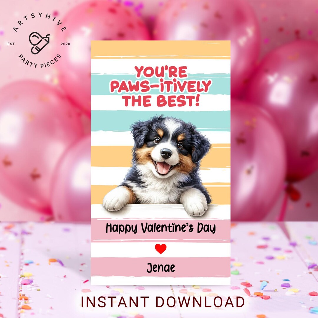 Editable Valentine's Day Gift Tag, Dog-themed Gift Tags , Valentine's ...
