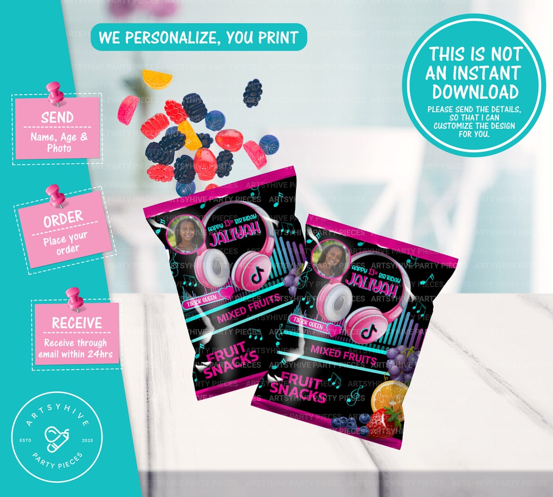 Custom Fruit Snack Label, Dance and Musical Themed Birthday Party ...