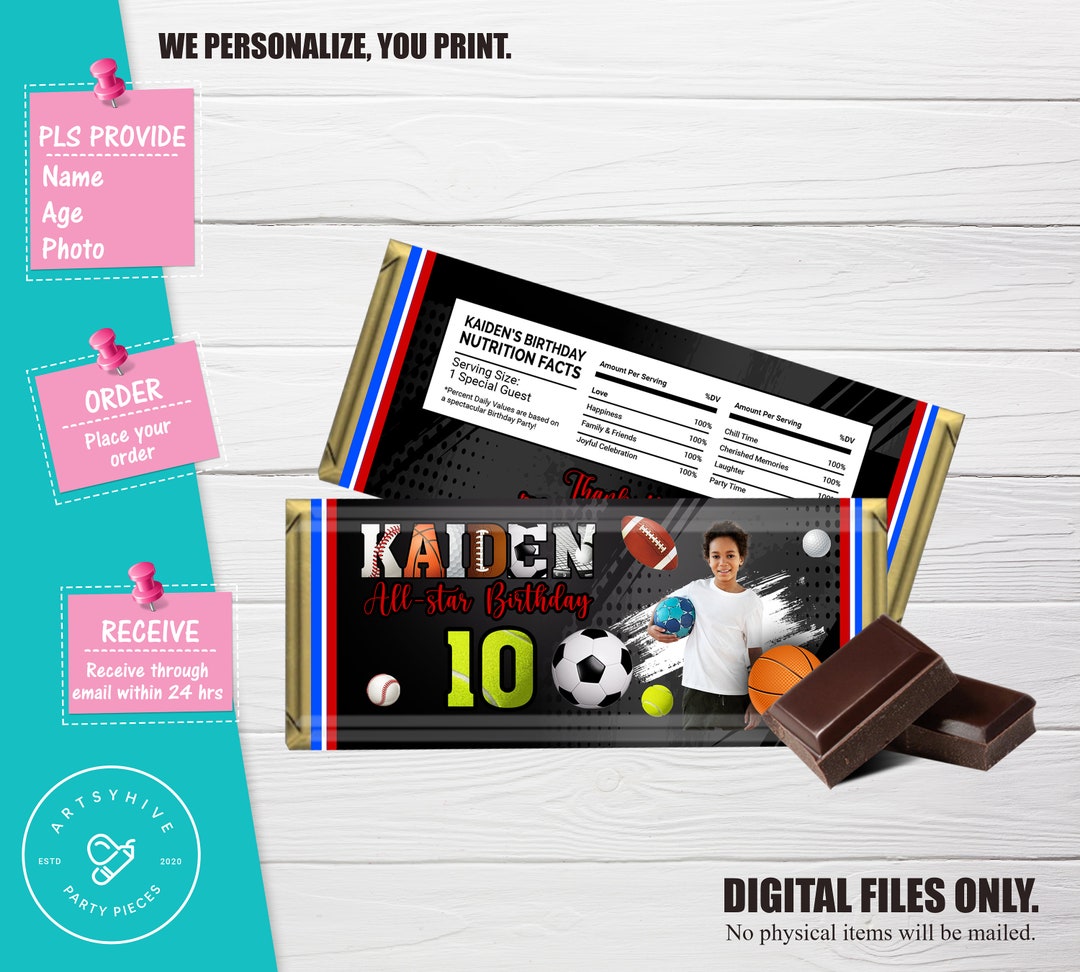 Sports Birthday Candy Bar Label, Birthday Candy Bar, Basketball Candy ...