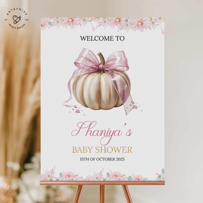 Little Pumpkin Baby Shower Welcome Sign: Blush Pink Floral (digital ...