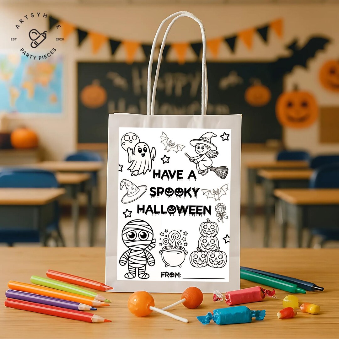 Halloween Gift Bag Label Coloring Sheet | Halloween Goody Bag Printable ...