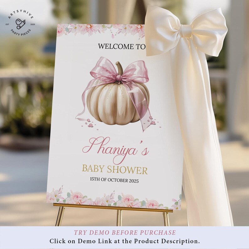 Little Pumpkin Baby Shower Welcome Sign: Blush Pink Floral (digital ...