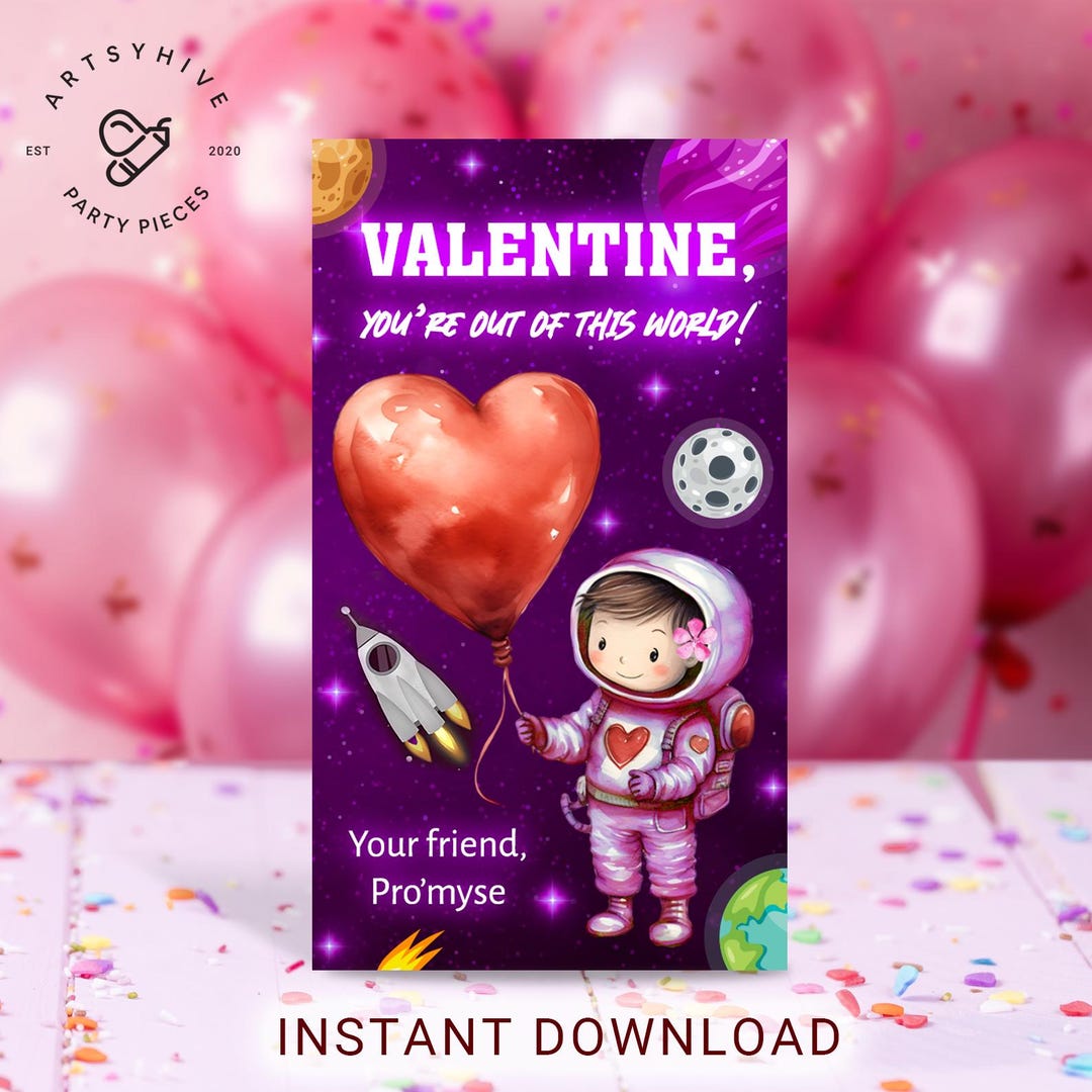 Valentines Day Gift Tags, Space Themed Valentines Tag, Girl Valentines ...