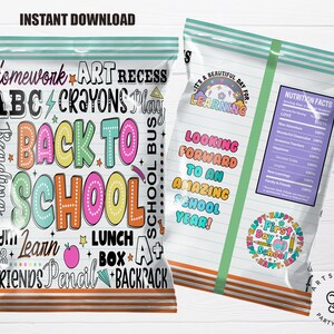 Back to School Chip Bag Label, Welcome Back to School Chip Bag, First ...