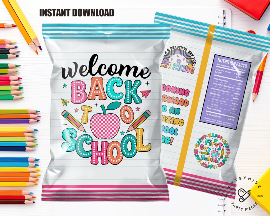 Back to School Chip Bag Label, Welcome Back to School Chip Bag, First ...