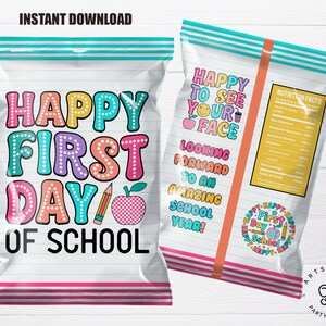 Back to School Chip Bag Label, Welcome Back to School Chip Bag, First ...