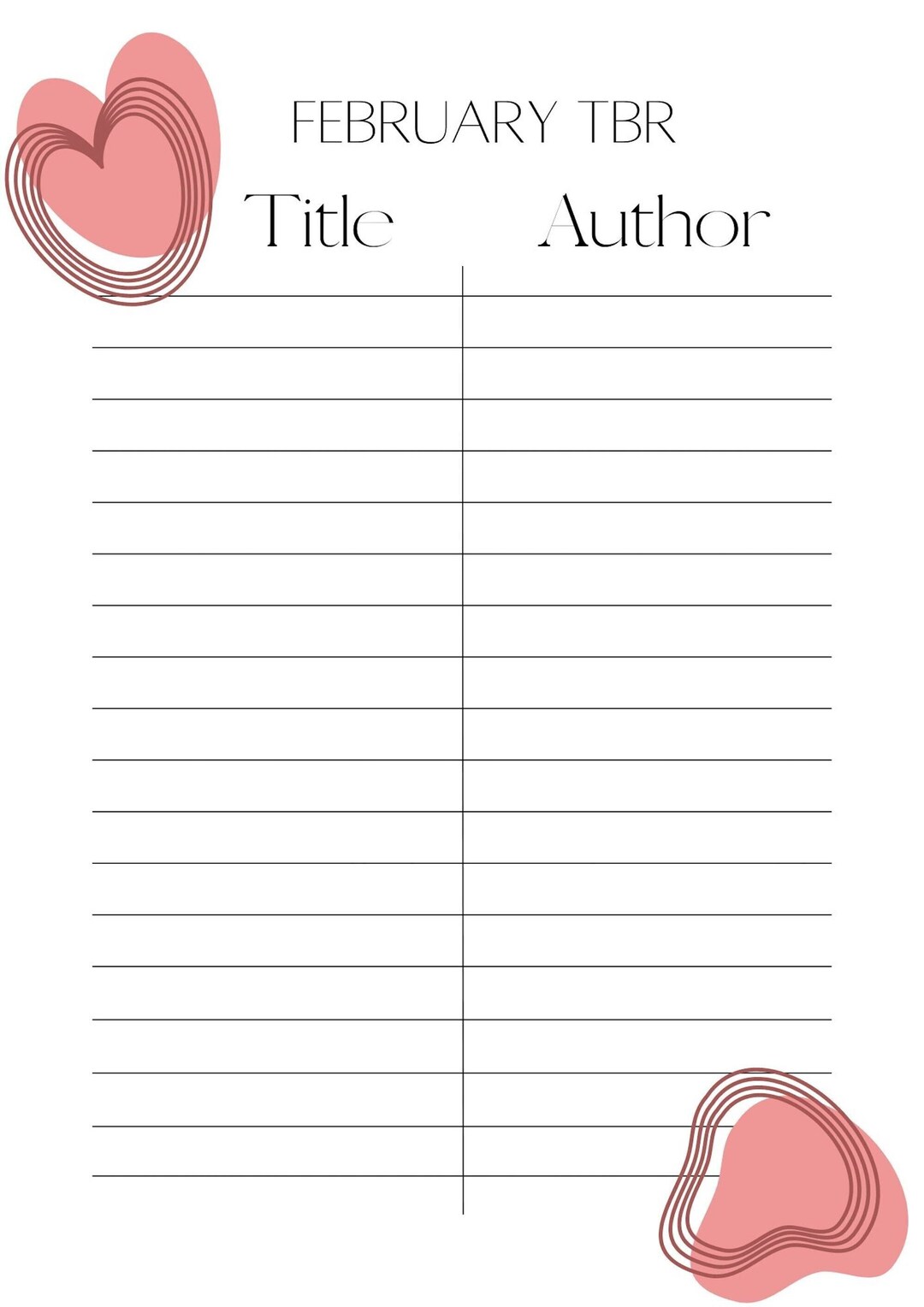 February TBR to Be Read Tracker, TBR List Template, Printable TBR List ...