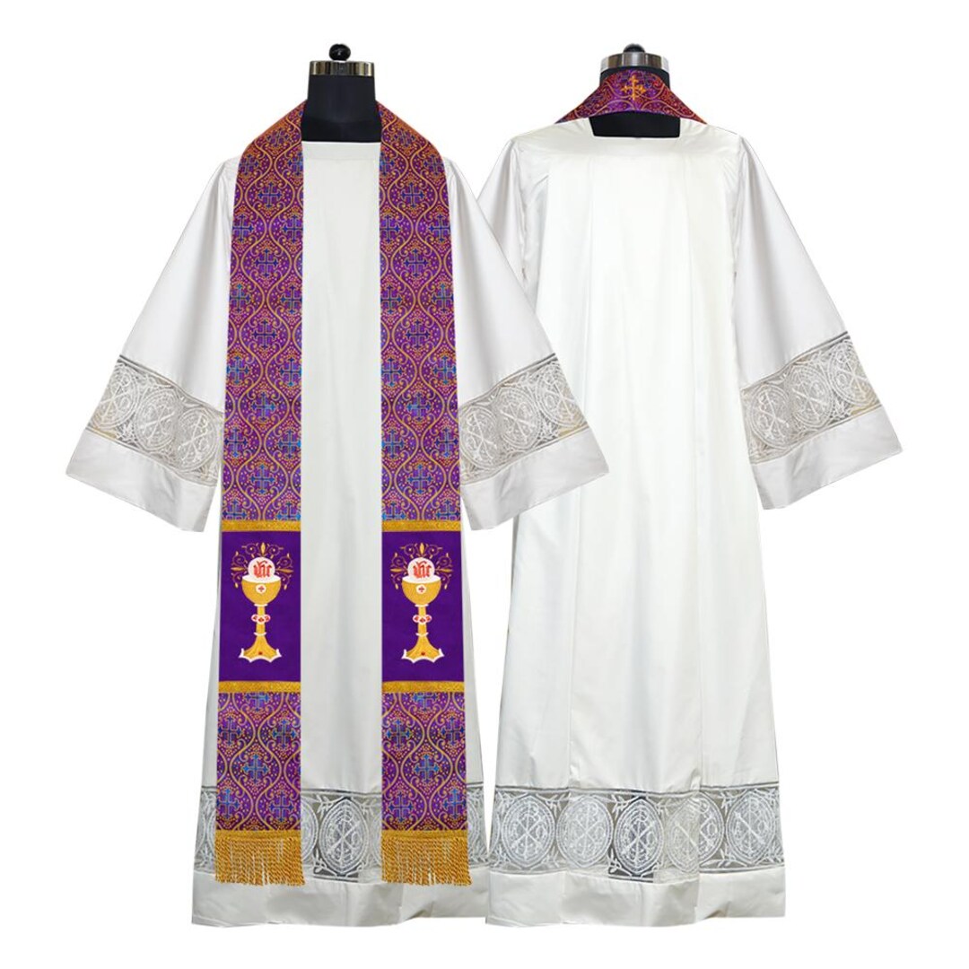 Liturgical Clergy Stole With Chalice Motif Embroidery | Church Vestment ...