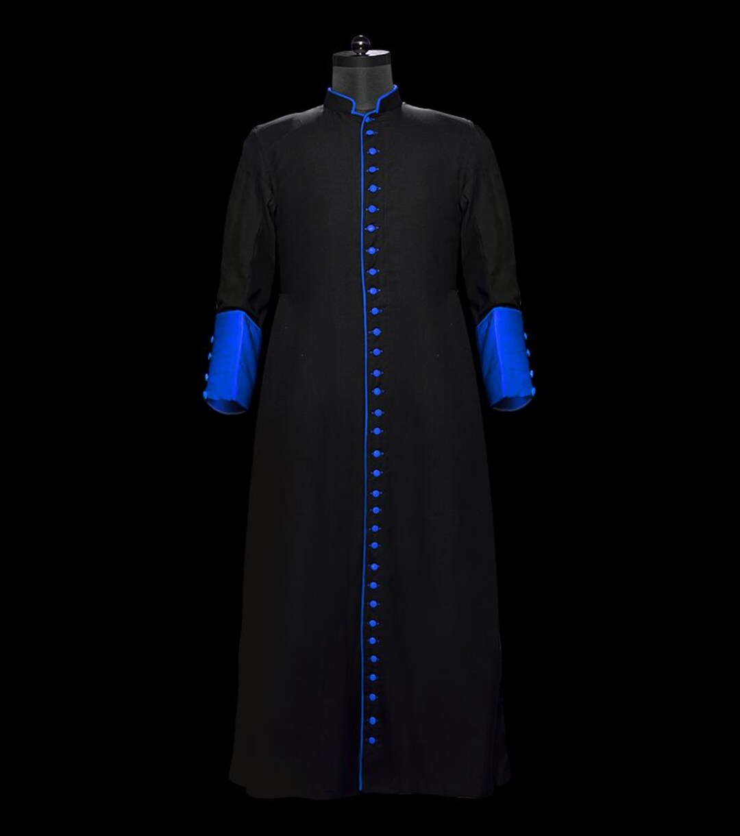Liturgical Black 3 Pleats Roman Cassock With Blue Trims - Single ...