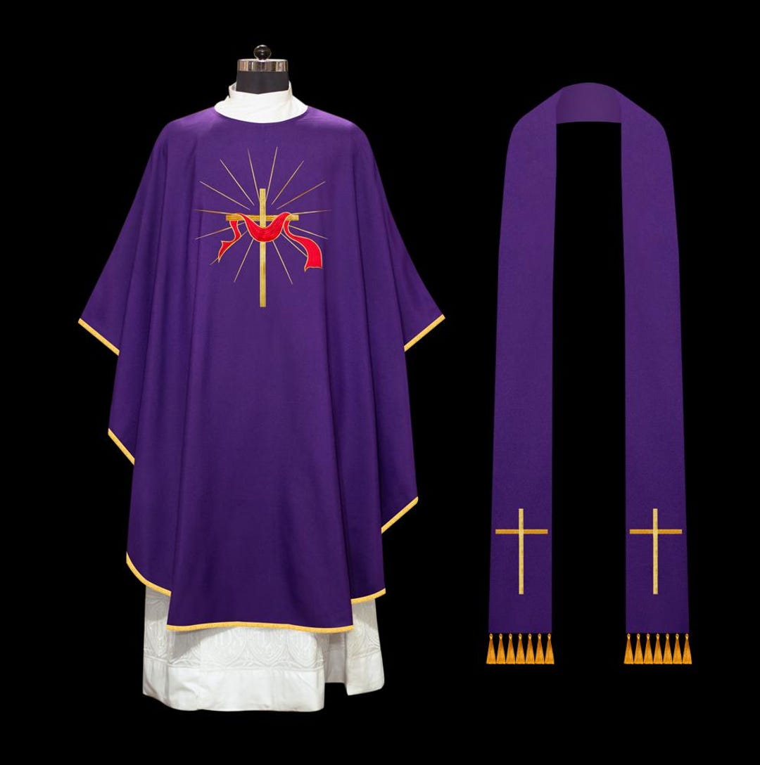 Traditional Lenten Chasuble With Embroidered Cross Design - Church ...