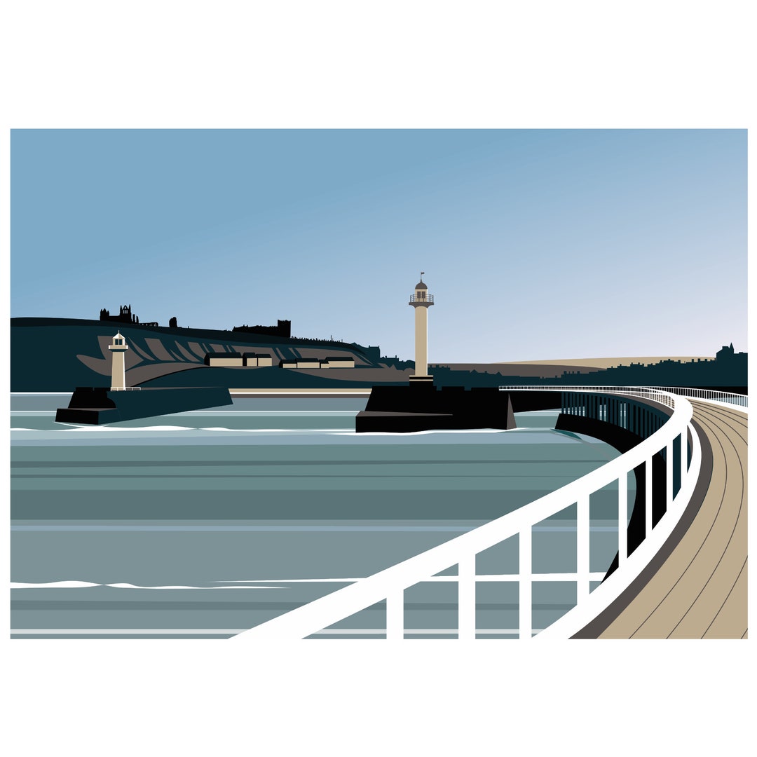 WHITBY ABBEY & PIERS - A3 Yorkshire Coast. Signed Limited Edition ...